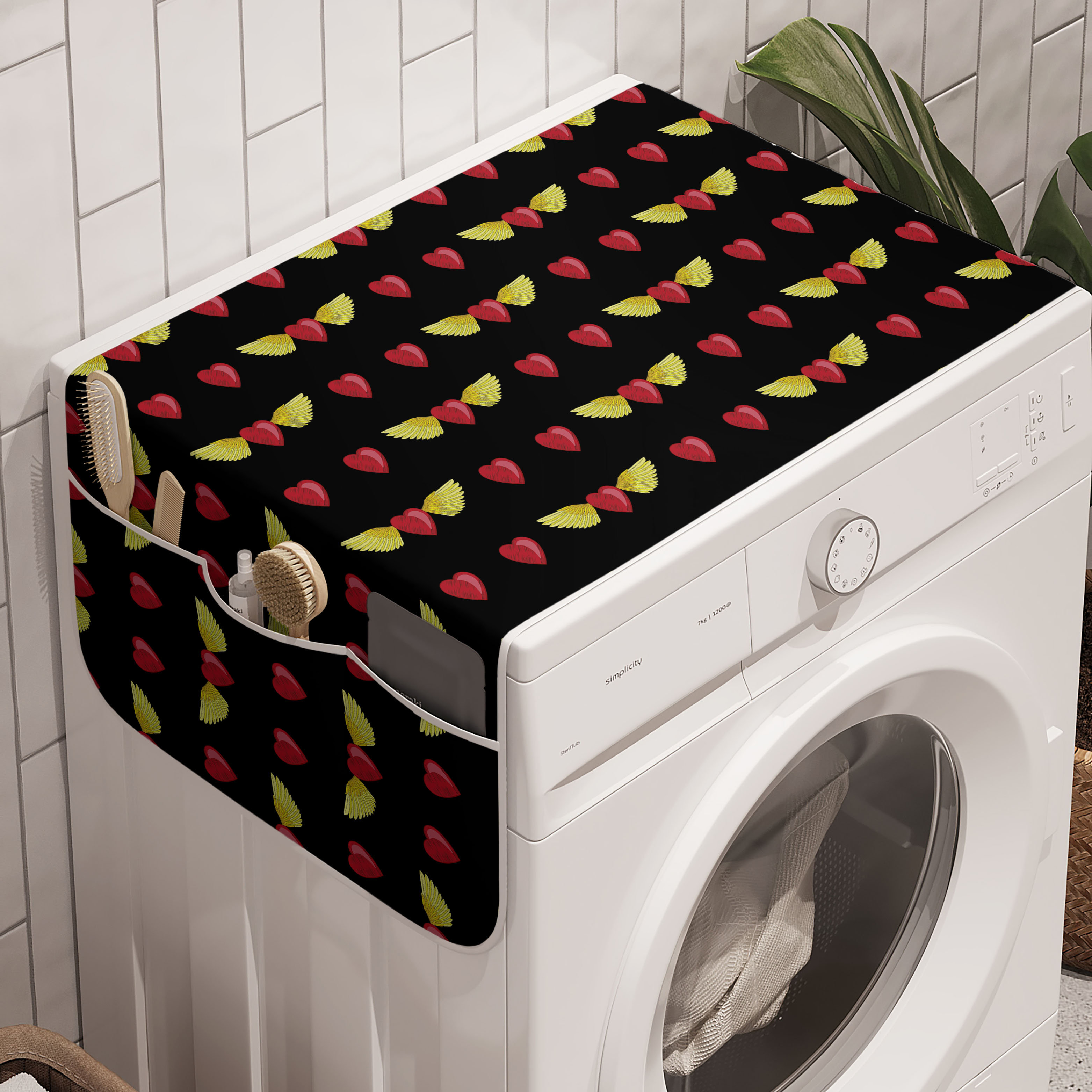 East Urban Home Wings Print Washing Machine Organizer Pack of 2 47" x 18.5" Yellow Black Ruby ...